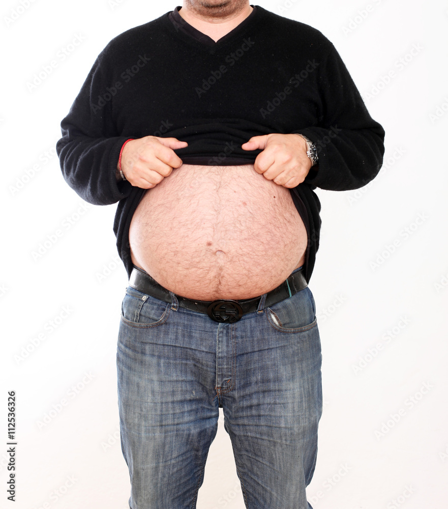 Dicker Mann zeigt Bauch Stock-Foto | Adobe Stock
