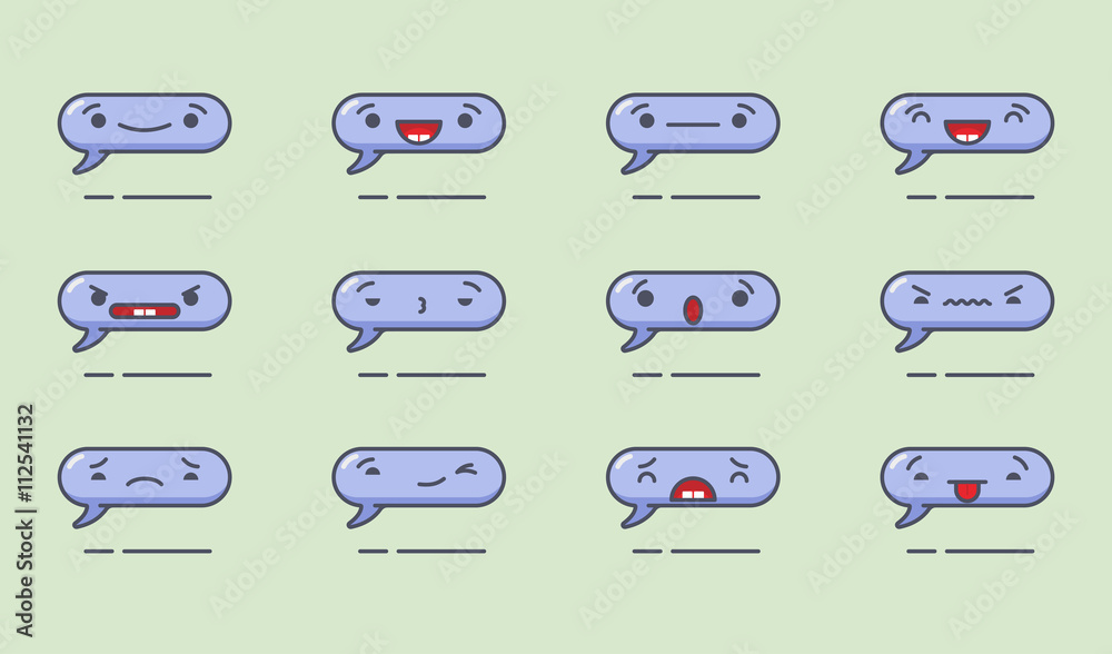 Vector speech bubble set. Set of vector kawaii speech bubble emoticons ...