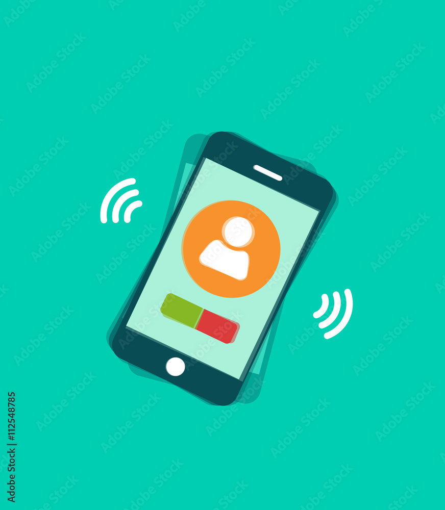 Mobile phone ringing vector illustration with signal waves and ...