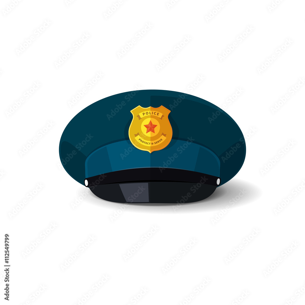 Police hat vector illustration, blue officer cop cap with black peak ...