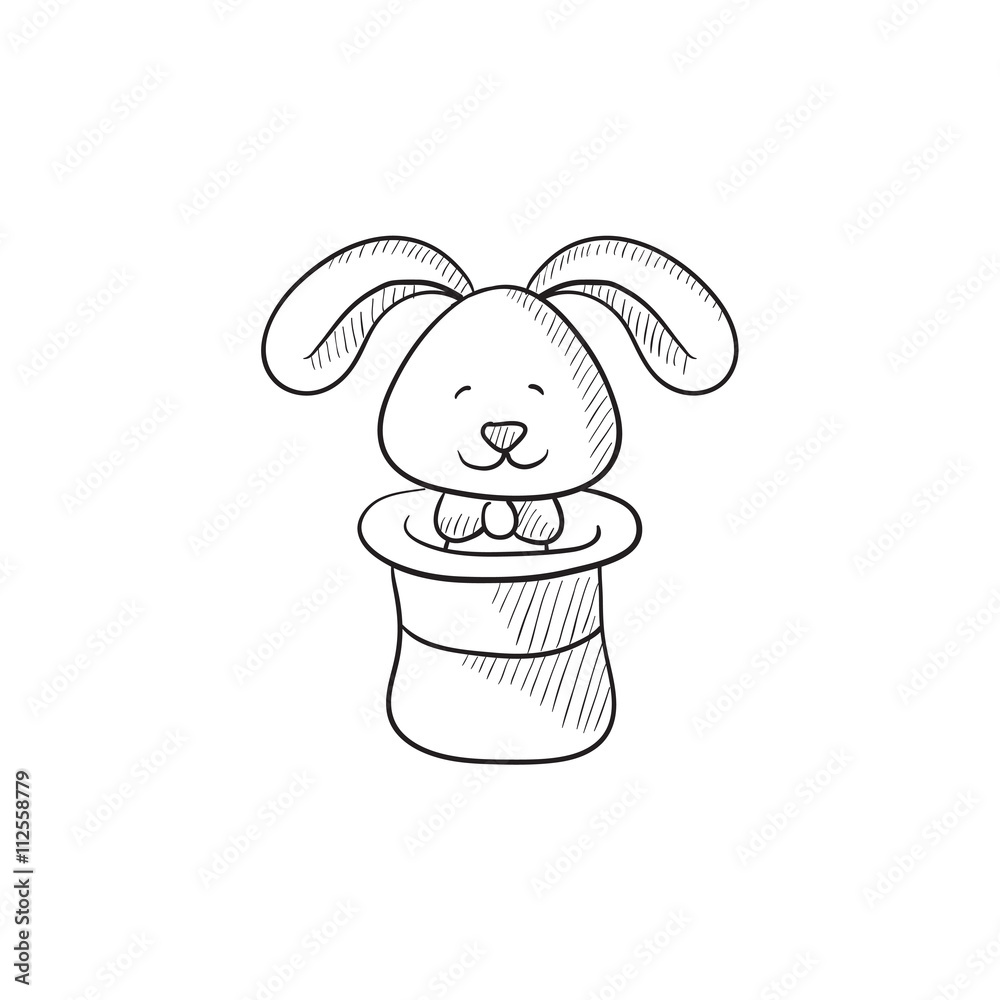 Rabbit in magician hat sketch icon Stock Vector | Adobe Stock