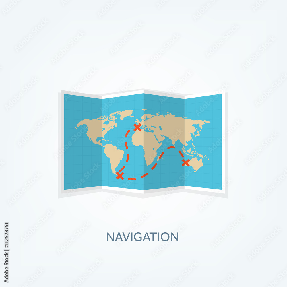 Fototapeta World map in a flat style. Earth, globe. Navigation. Route ...