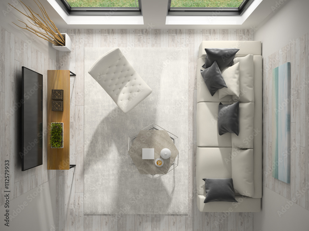 Interior of modern design room top view 3D rendering Stock Illustration ...