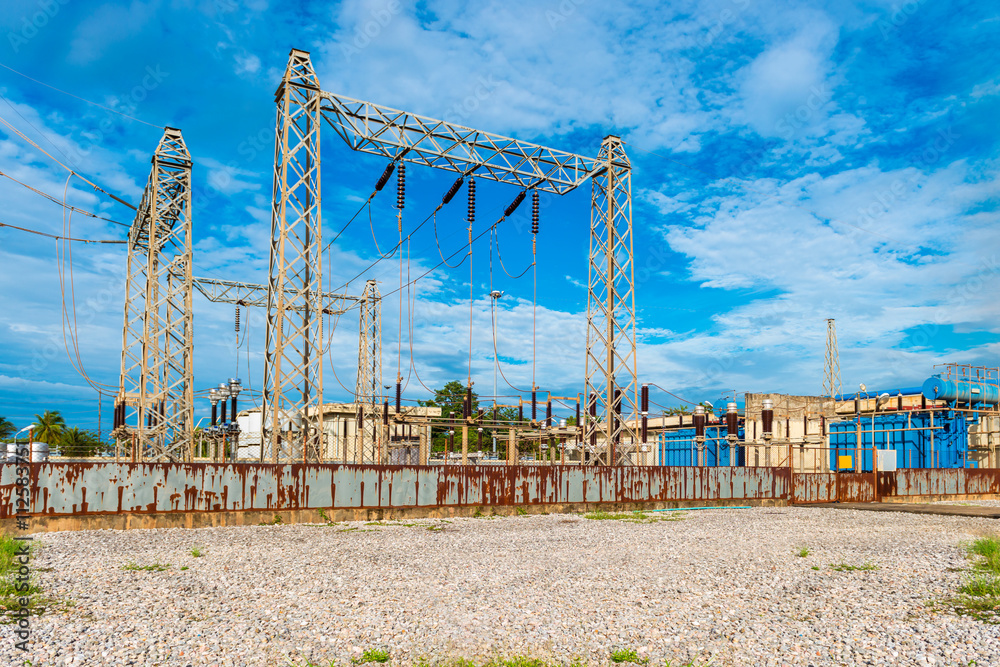Electrical Substation in sky background Stock Photo | Adobe Stock