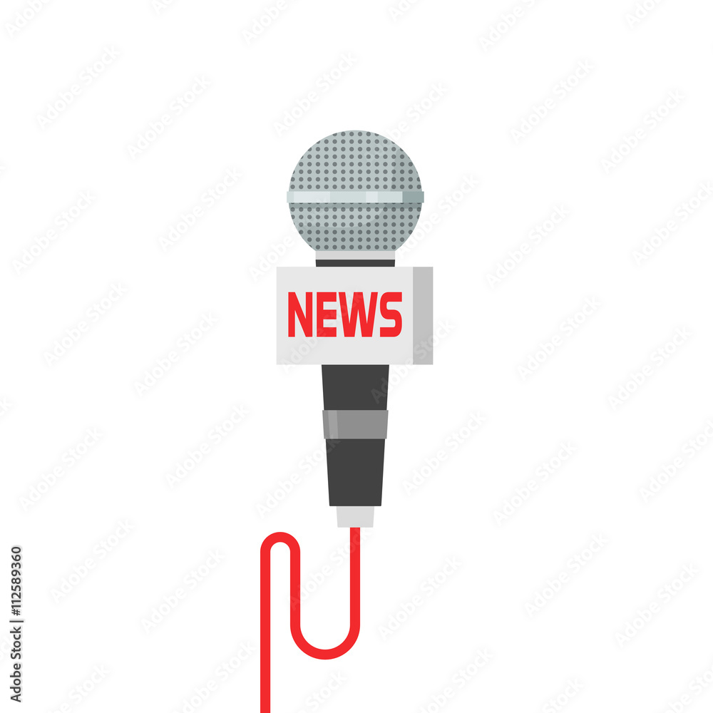 Microphone news vector illustration isolated on white, flat cartoon ...