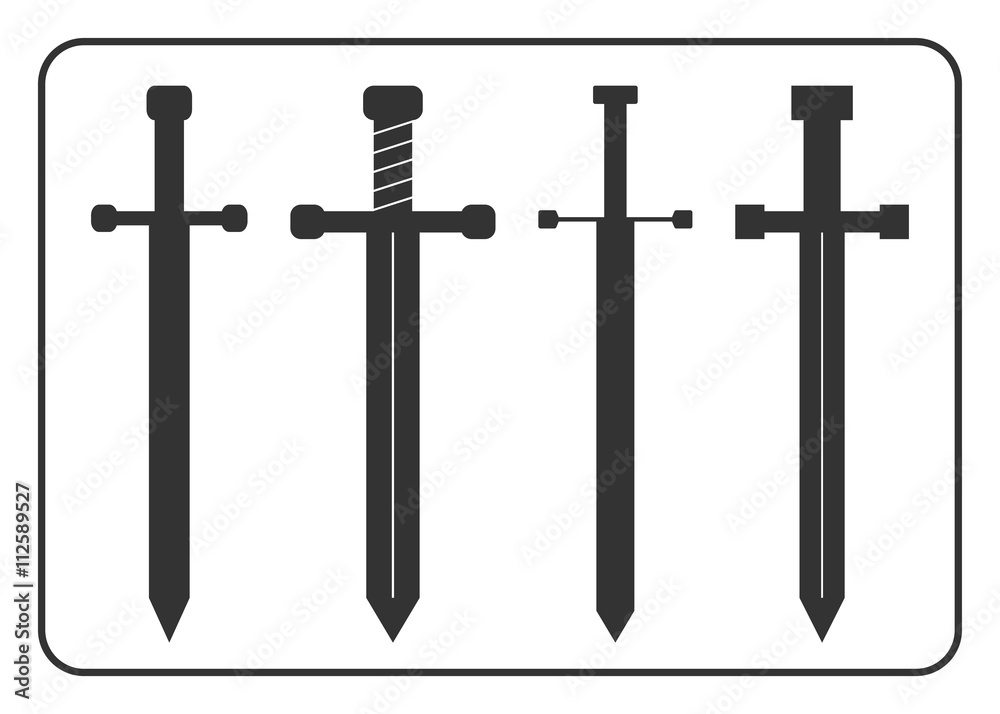 Medieval swords icons set. Collection of gray object silhouettes ...