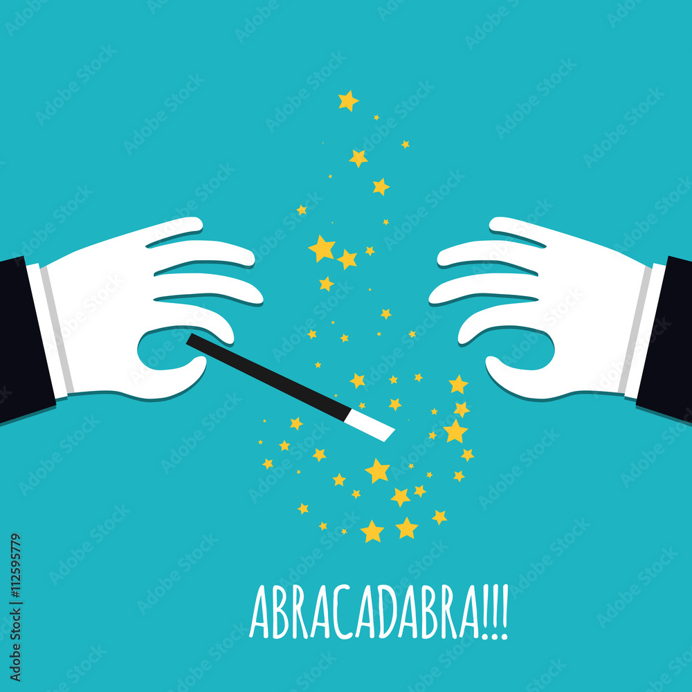 Abracadabra cartoon concept. Cartoon Magicians hands in white gloves ...