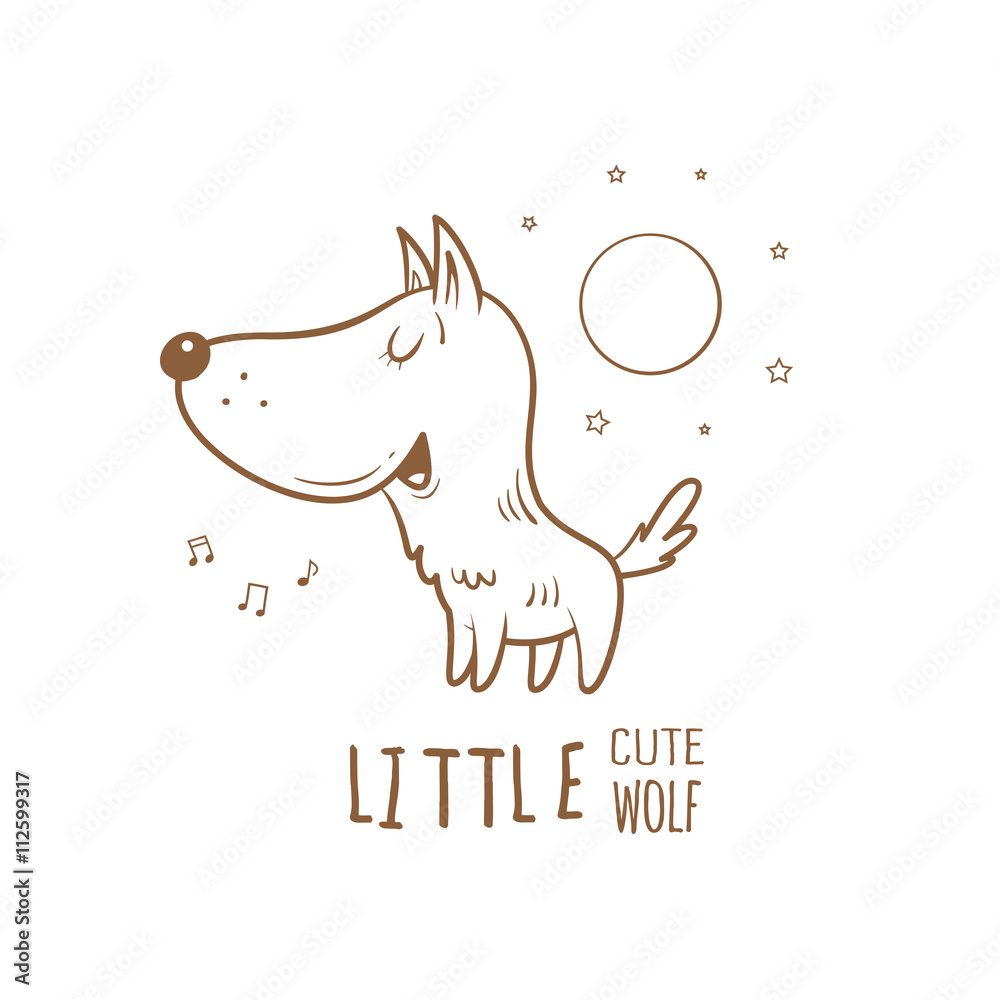Cute Cartoon Wolf Howling