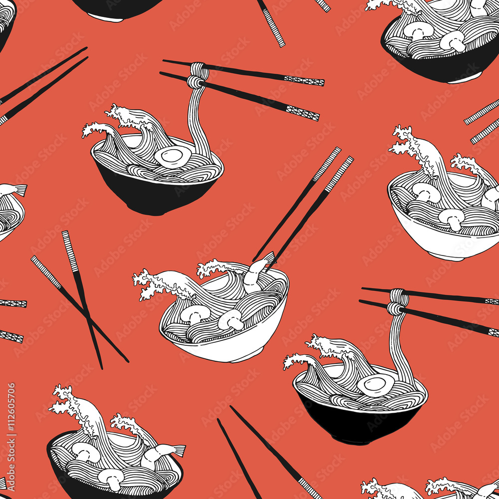 noodle waves in bowl seamless pattern in vector. Stock Vector | Adobe Stock