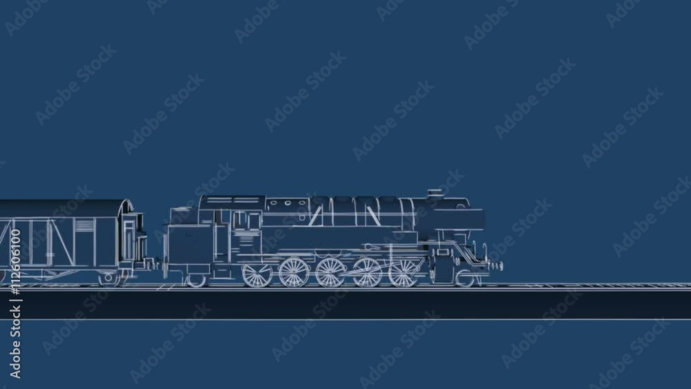 Side view of old steam engine locomotive train with freight carriages ...
