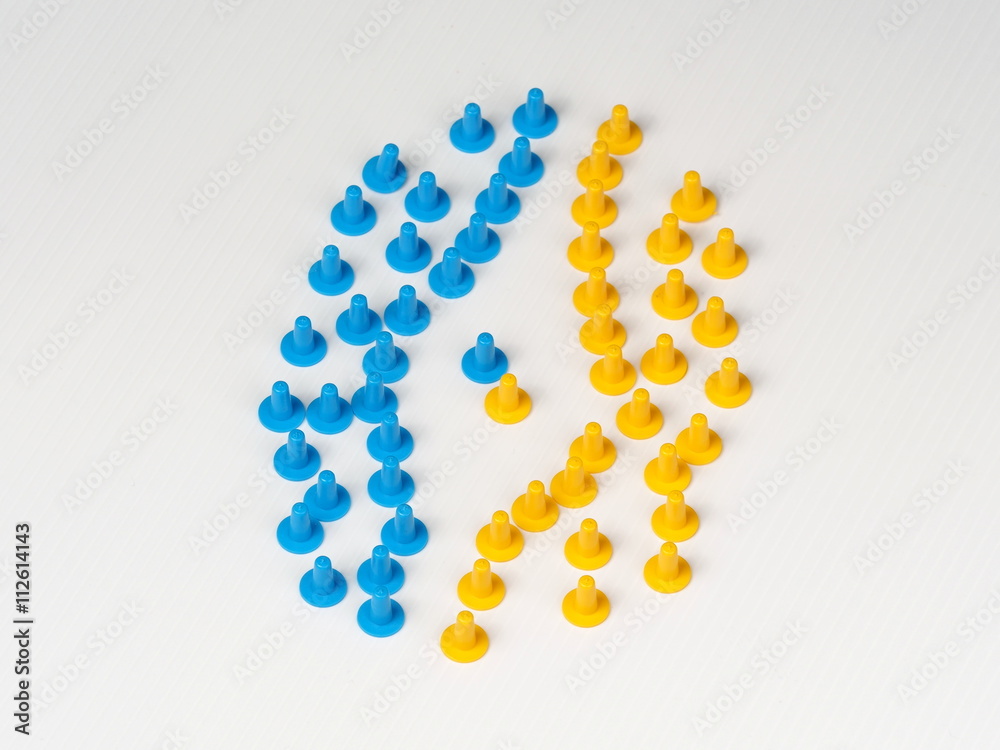 Two groups facing each other with two in the middle illustrated by ...