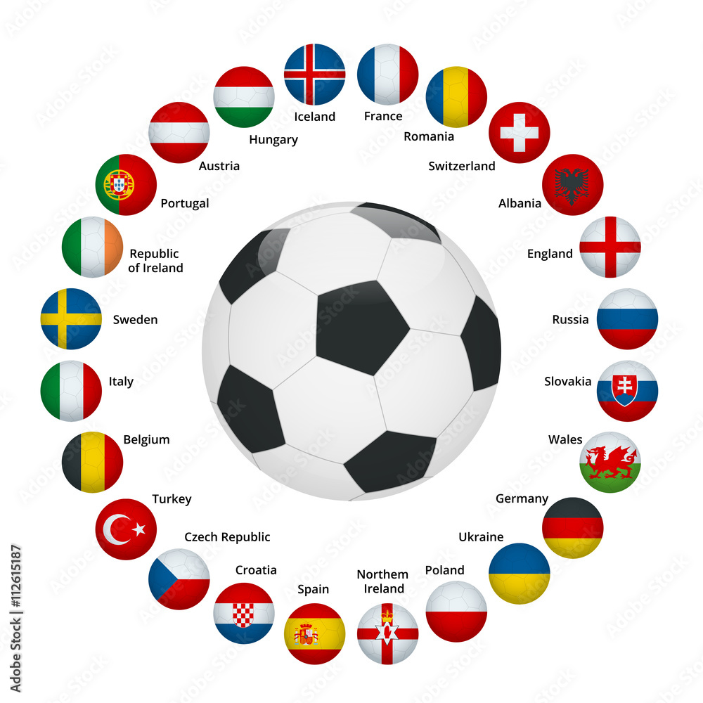 Euro 2016 France. Vector flags and groups. European football ...