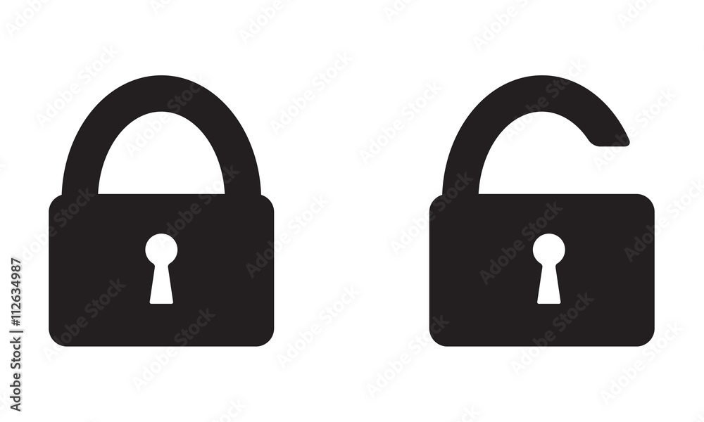 Lock Icon set on white background. Open and closed lock symbol. Vector ...