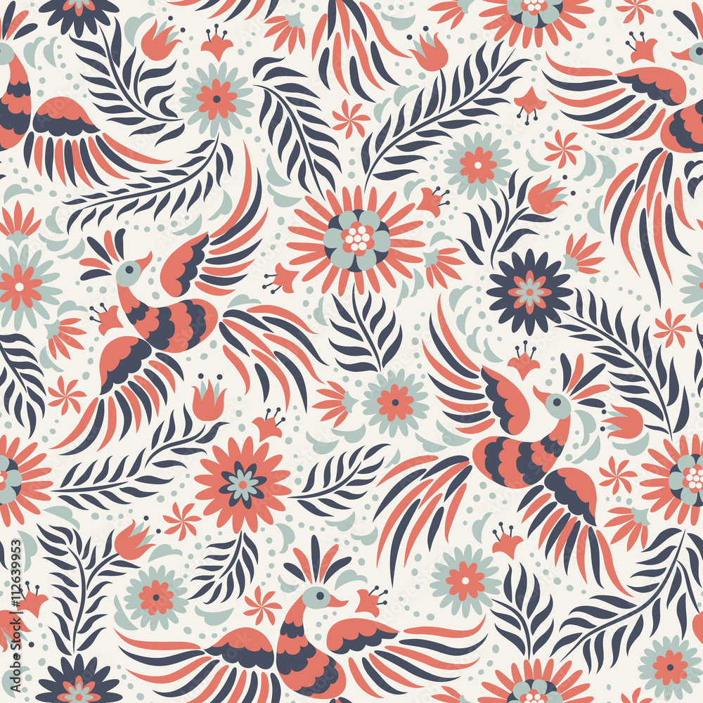 Mexican embroidery seamless pattern. Colorful and ornate ethnic pattern ...