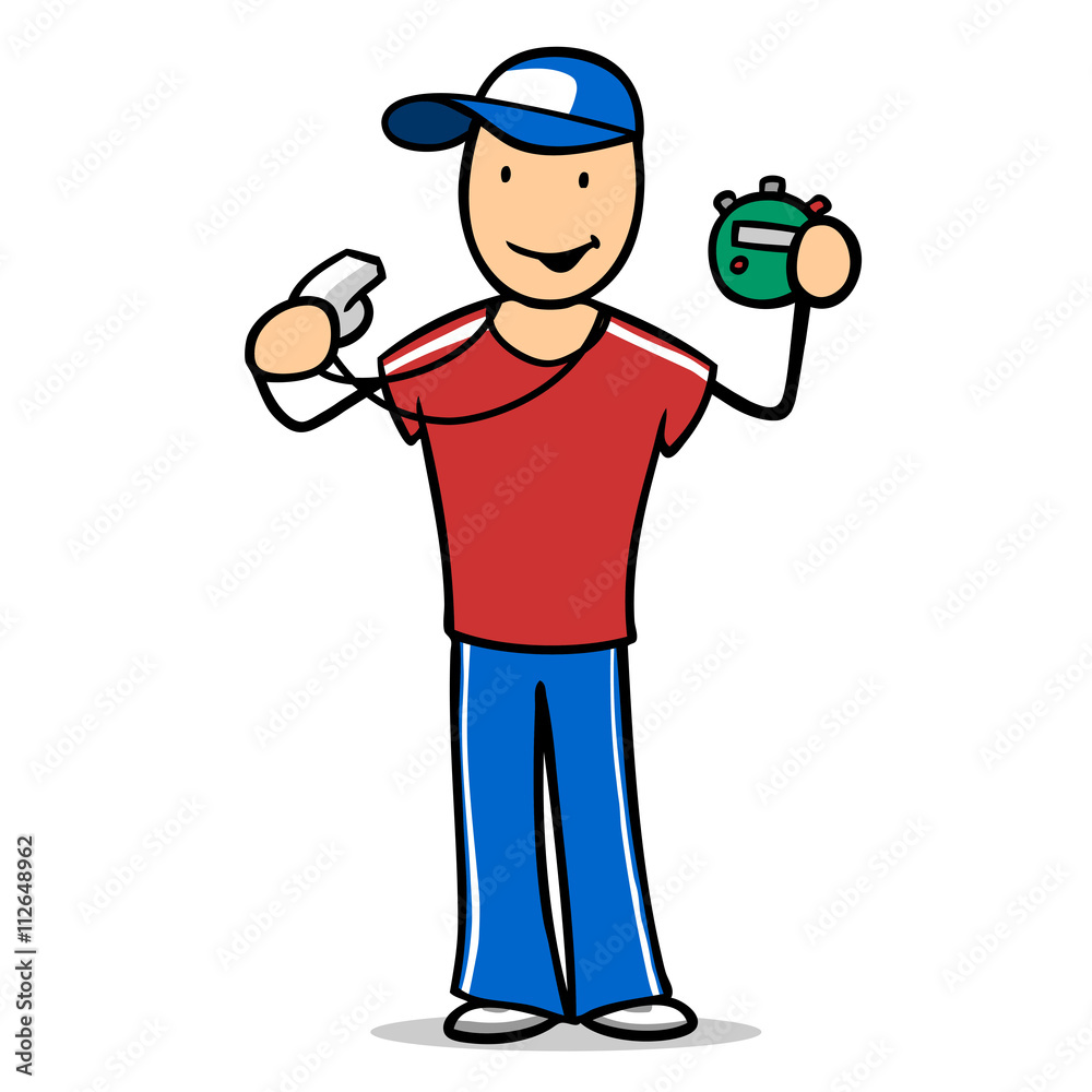 Cartoon Mann als Fitnesstrainer oder Sportlehrer ilustración de Stock ...