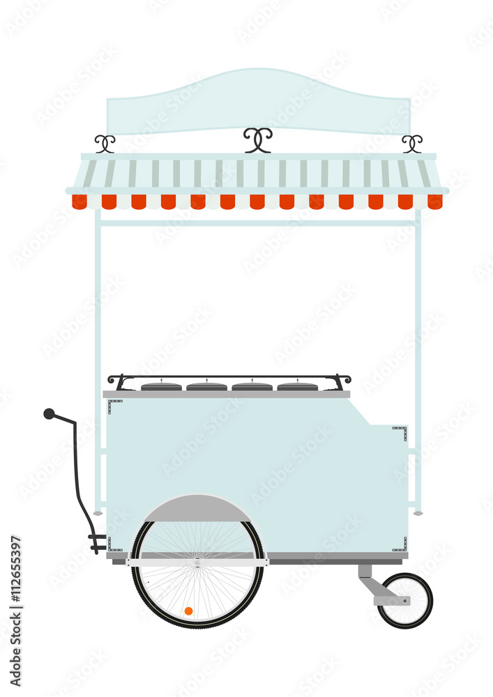 Cartoon street food vendor cart on a white background. Flat vector ...