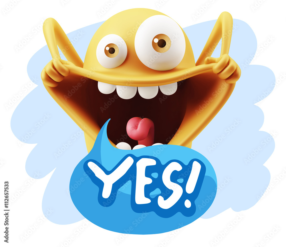3d Rendering Smile Character Emoticon Expression saying Yes with Stock ...