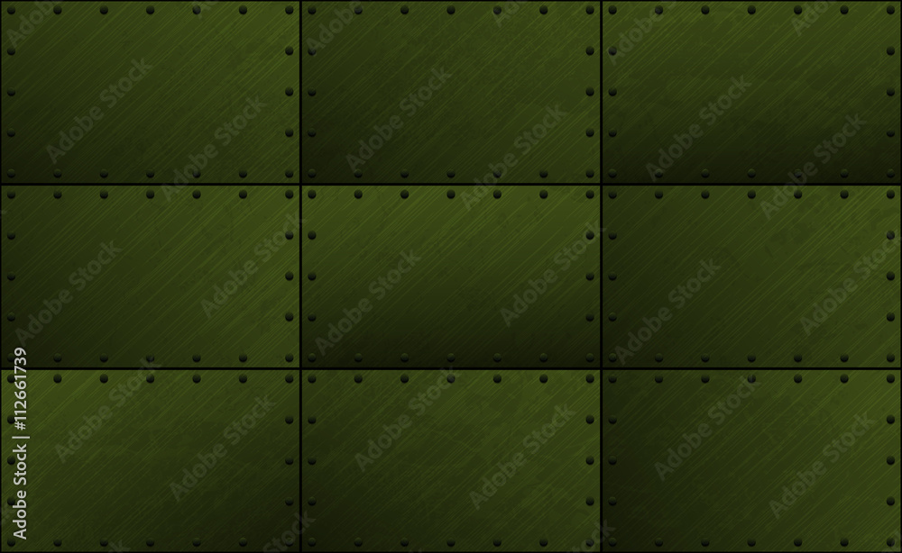 Green military grunge seamless metal plate texture with rivet. Vector ...