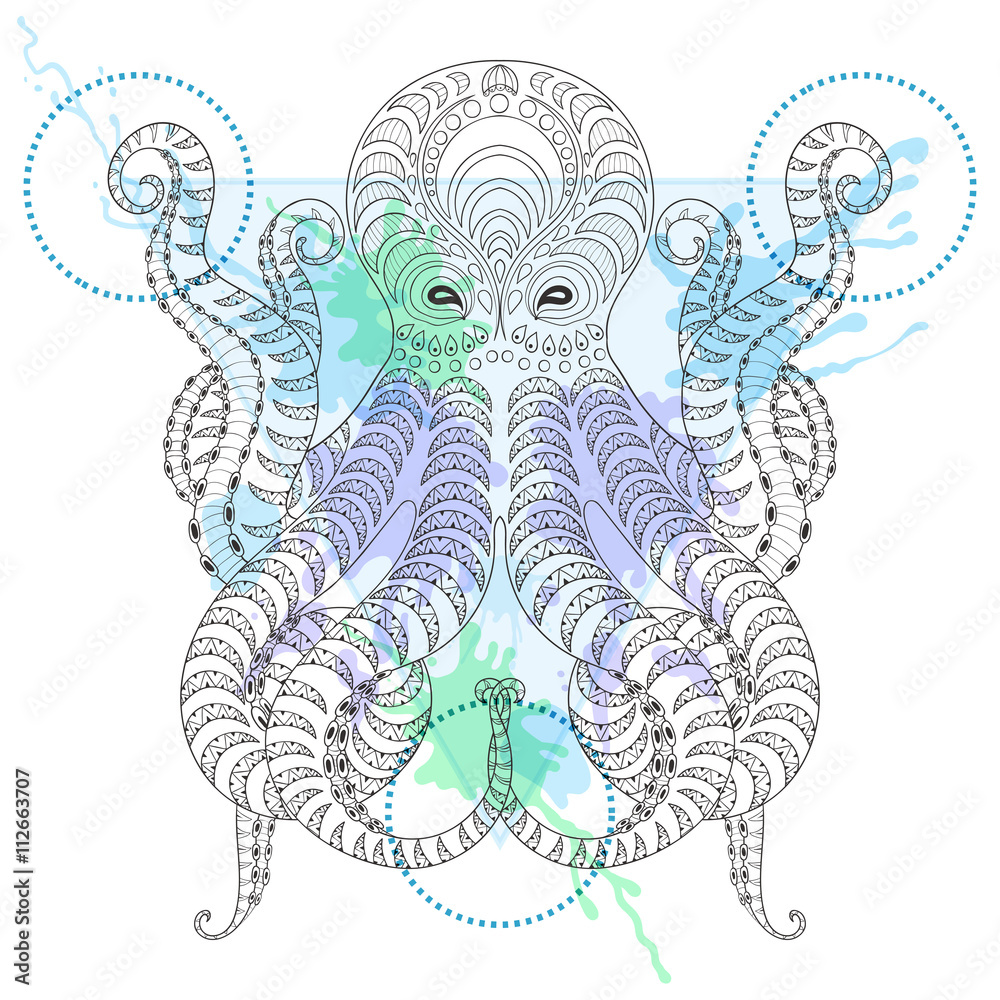 Tattoo Octopus. Zentangle stylized Hand drawn tribal Octopus in Stock ...