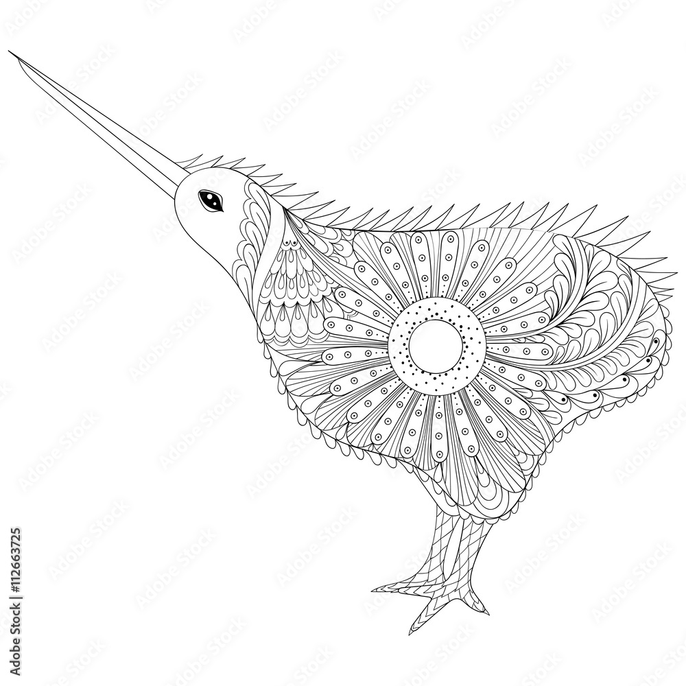 Hand drawn zentangle tribal Kiwi Bird, symbol of New Zealand for Stock ...
