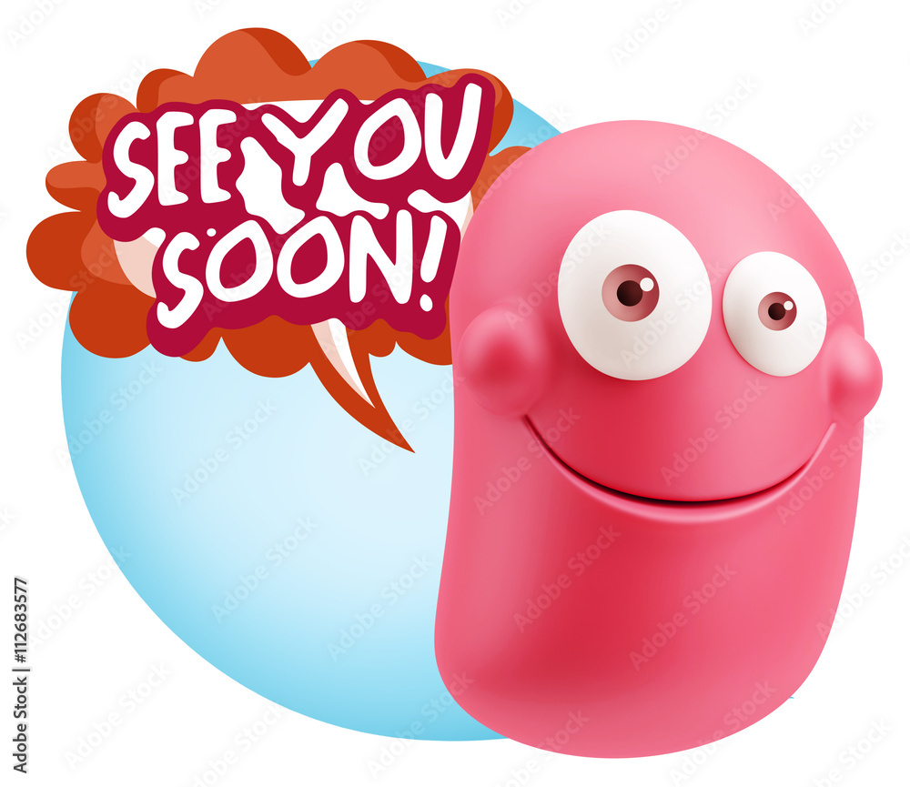 3d Rendering Smile Character Emoticon Expression saying See You Stock ...