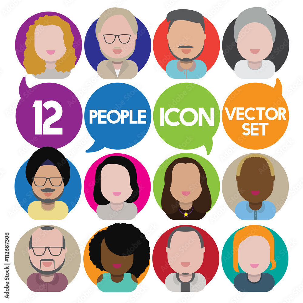 Diversity Interracial Community People Flat Design Icons Concept Stock ...