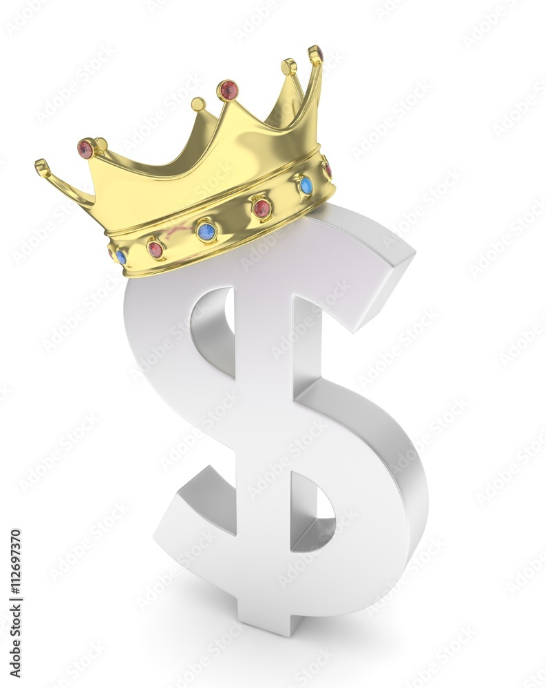 Isolated silver dollar sign with crown on white background. American ...