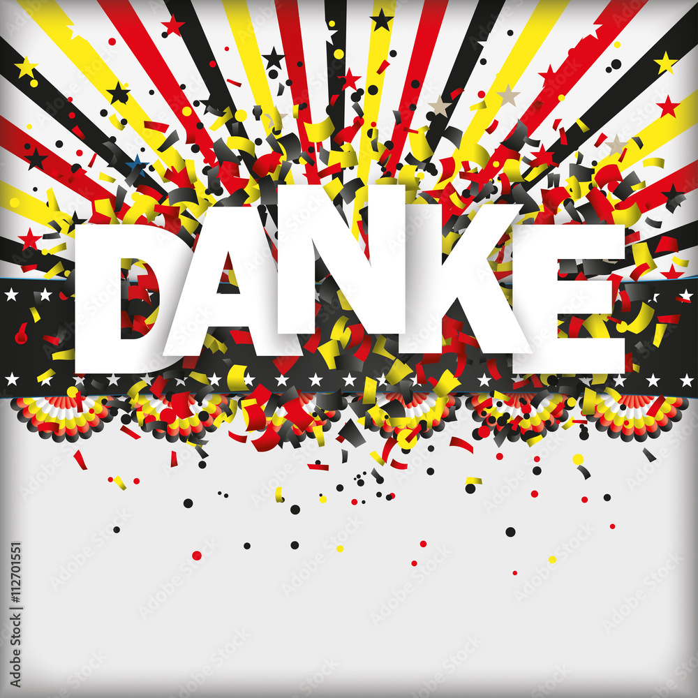 Danke mit Konfetti in Deutschlandfarben auf einem Retrohintergrund ...