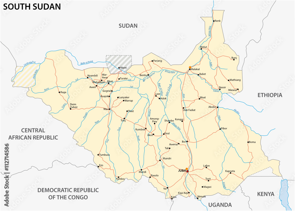 vector road map of south sudan republic Stock Vector | Adobe Stock