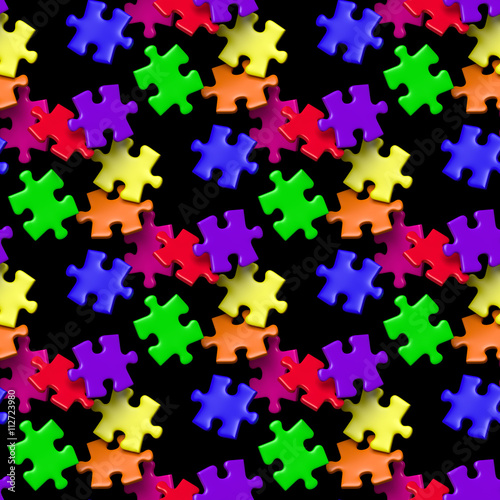 seamless jigsaw puzzle pieces in rainbow colours in front of a black ...