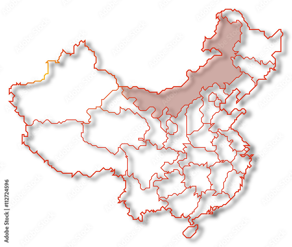 Map of China, Inner Mongolia highlighted ilustração do Stock | Adobe Stock