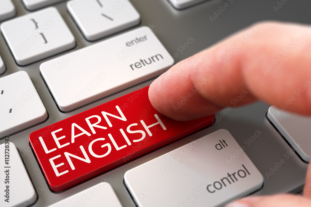 Learn English Concept - Modernized Keyboard with Button. Close Up view ...