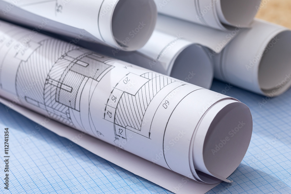 engineering drawings on graph paper Stock Photo | Adobe Stock