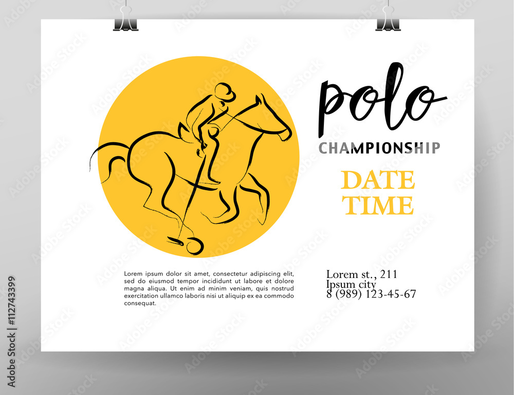 Vector hand drawn sportsman silhouette. Horse rider, polo player. Flat ...