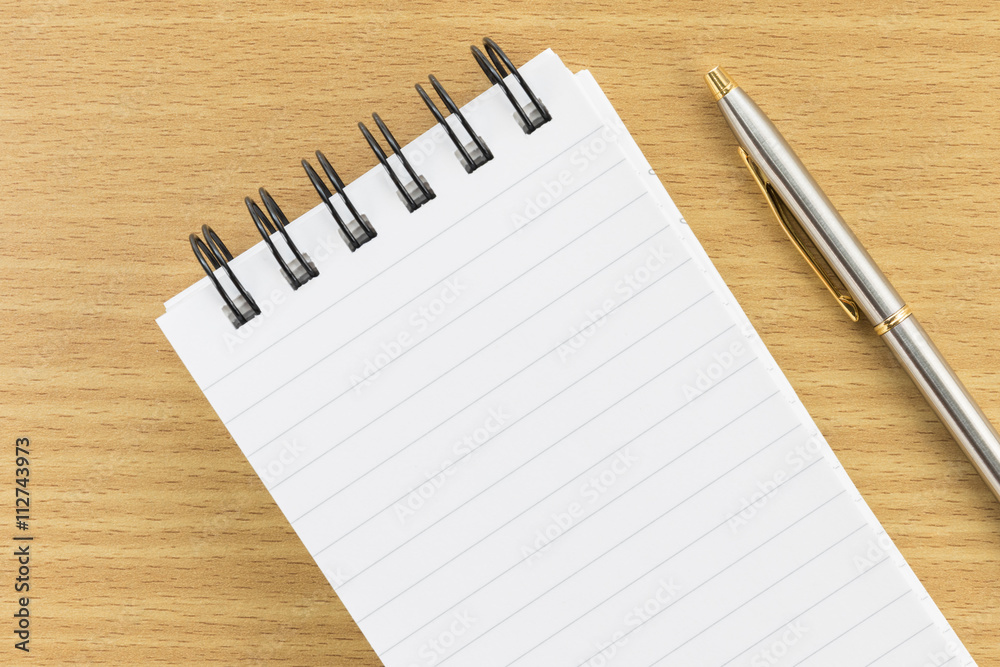 Pen and notepad with blank page Stock Photo | Adobe Stock