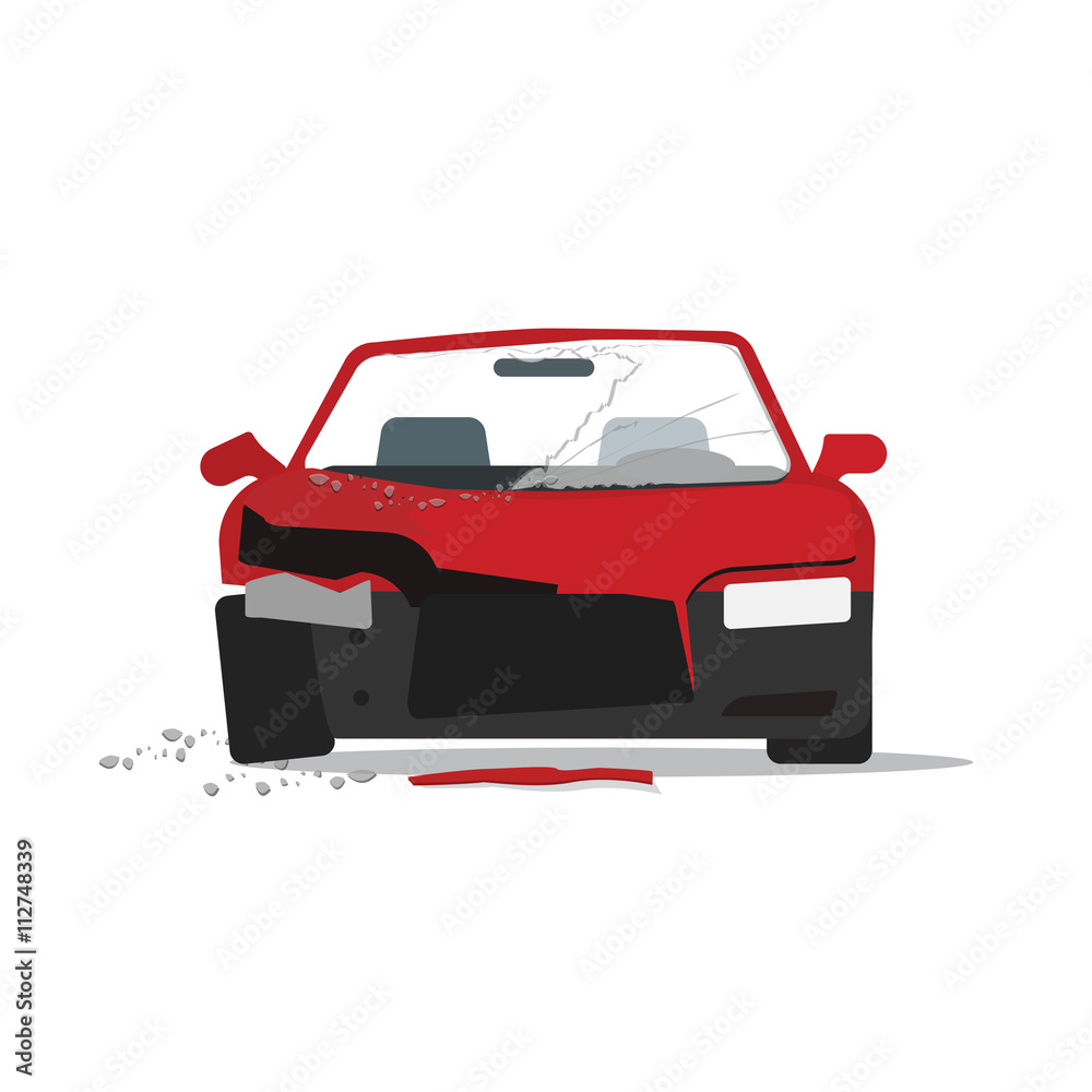 Car crush vector illustration, crashed auto fragments with glass ...