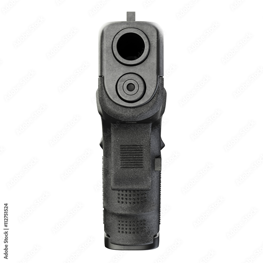 Gun metallic police, military, black on white background isolated ...