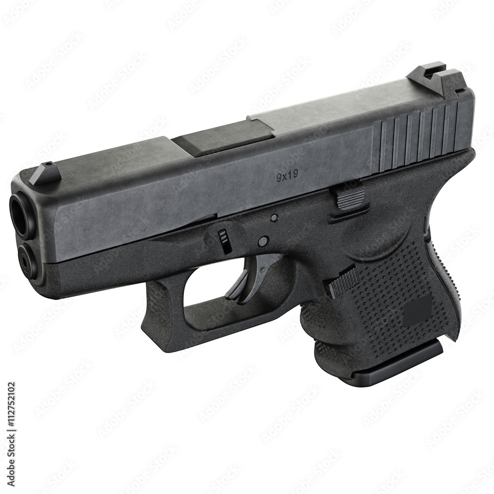 Gun metallic police, military, black on white background isolated, top ...