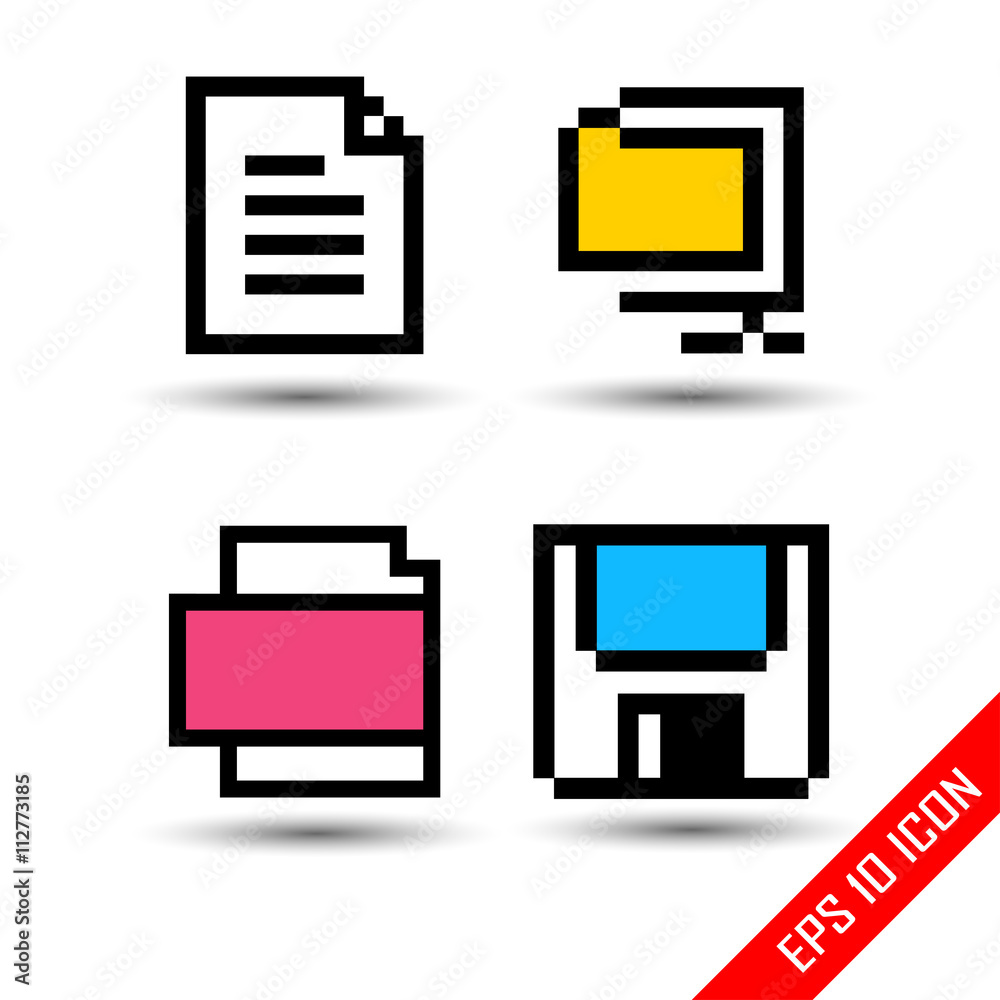 Business Office Icon Set. Old style logo of archive, text files and ...