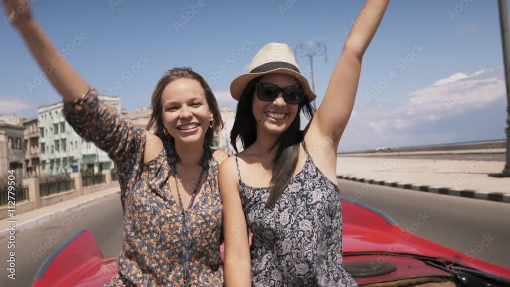 Female friends on holidays, people traveling, young women having fun on ...