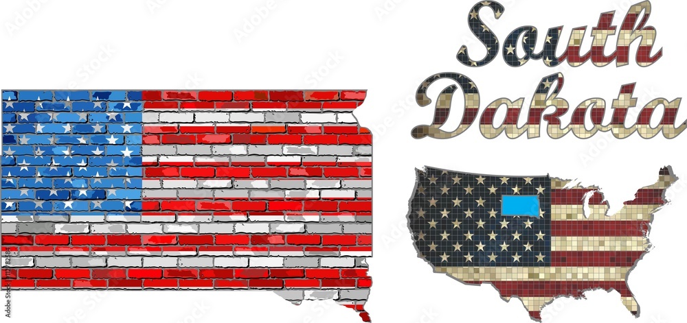 USA state of South Dakota on a brick wall - Illustration, The flag of ...