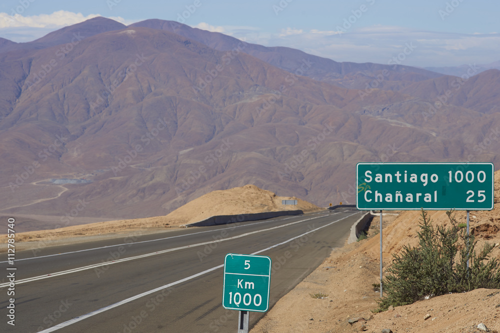 Route 5 through the Atacama desert in Chile, 1,000 kilometres north of ...