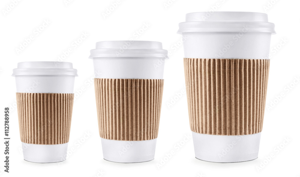 Three paper cups different sizes isolated on white Stock-Foto | Adobe Stock