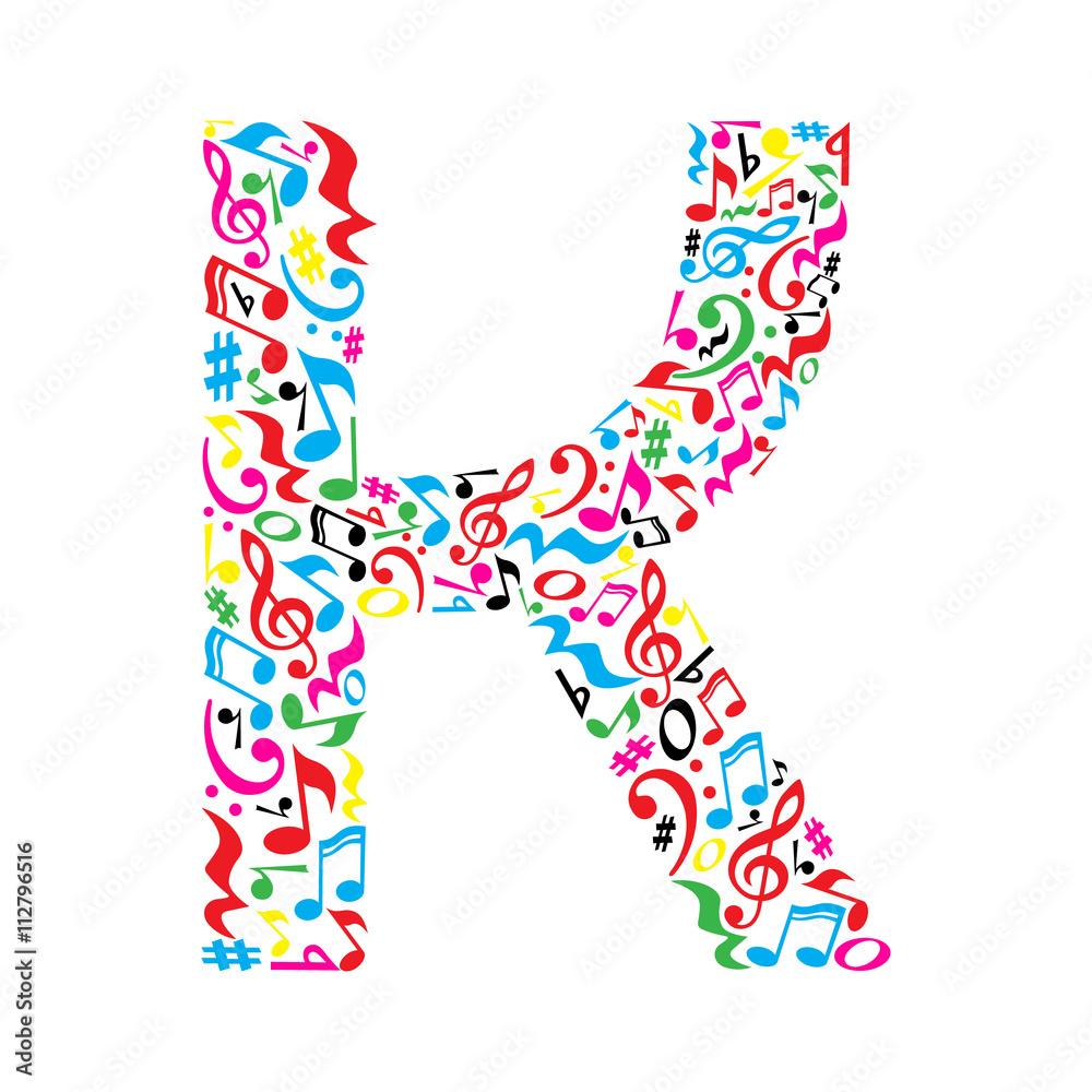 K letter made of colorful musical notes on white background. Alphabet ...