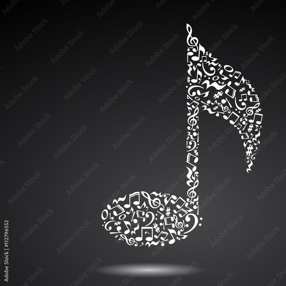 Music note made of music notes. White notes pattern. Note shape. Poster ...