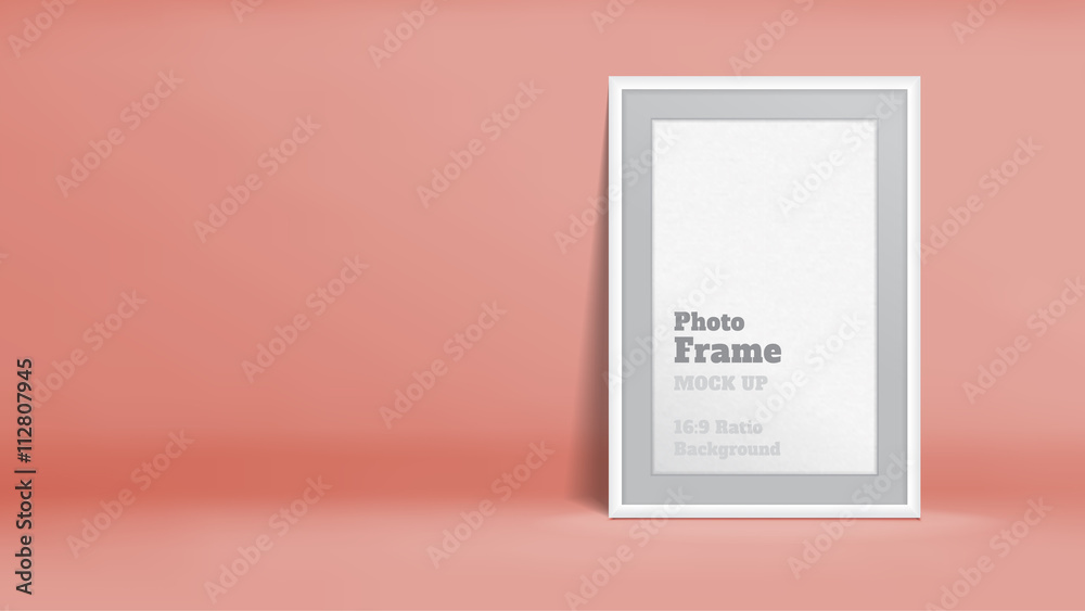 Vector, Blank Photo Frame in pastel rose orange studio room, Template ...