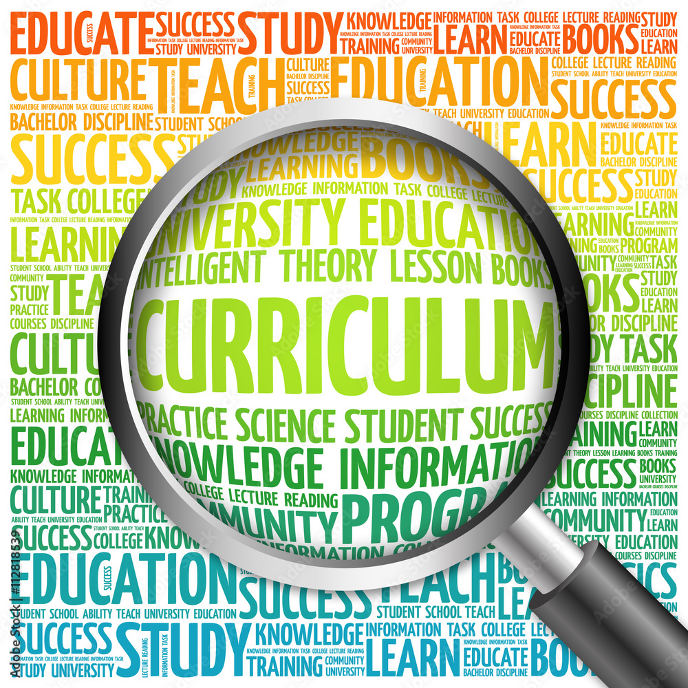 CURRICULUM word cloud with magnifying glass, concept 3D illustration ...