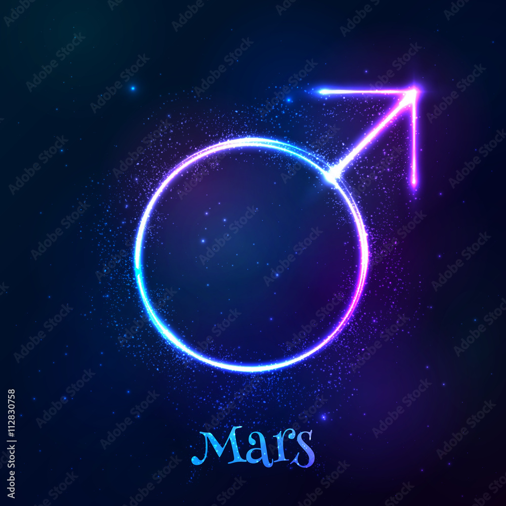 Shining blue neon light Mars astrological symbol Stock Vector | Adobe Stock