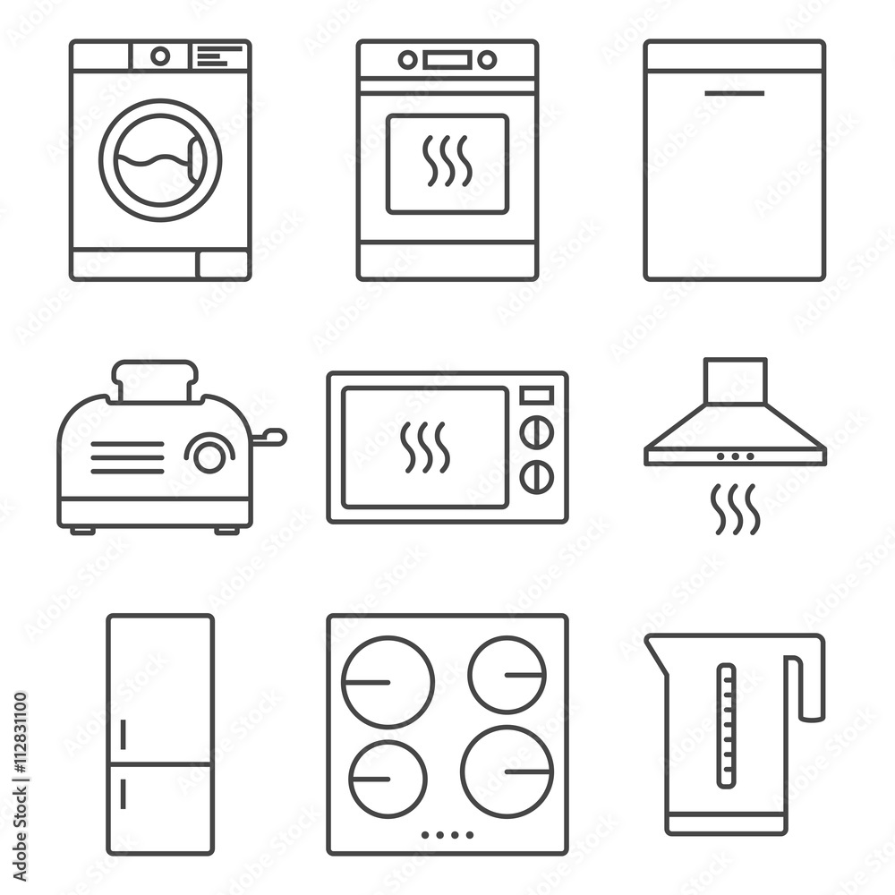 Kitchen appliance icon set. Home electronic devices. Stock vector ...