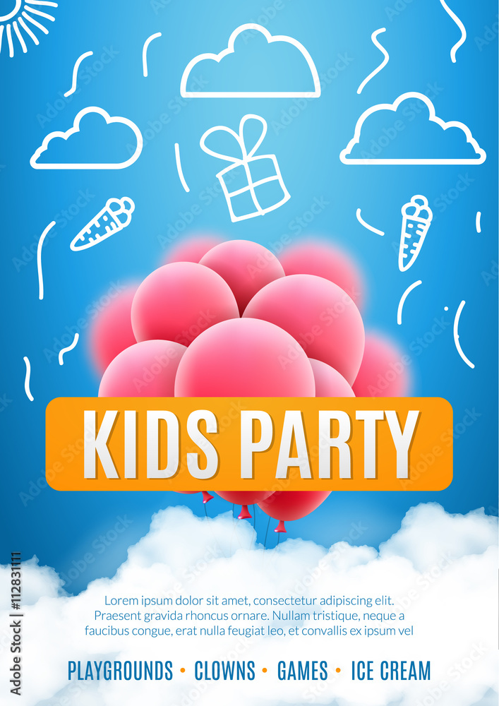 Kids party invitation design poster template. Kids fun celebration ...